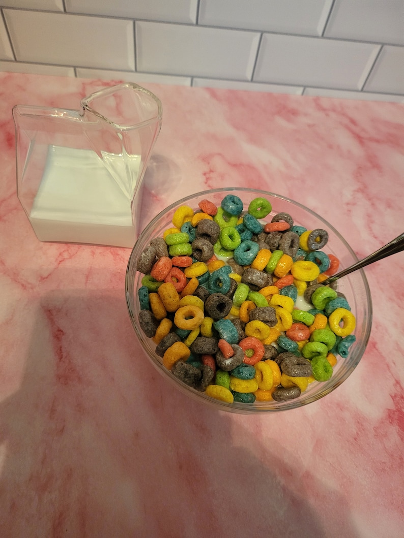 Small Fake Bowl of Colorful Cereal With Milk Carton With Fake Milk ...