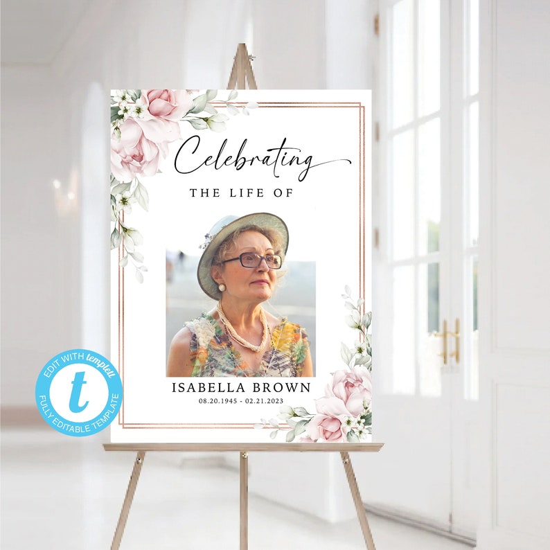 Blush Pink Rose Funeral Welcome Sign, Celebration of Life Decoration ...