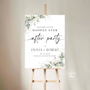 Greenery Happily Ever After Party Welcome Sign, Welcome to Our Wedding ...