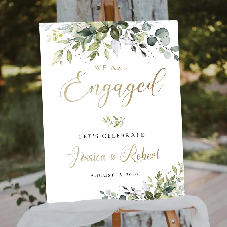 Greenery Engagement Party Welcome Sign, Botanical We Are Engaged Poster ...