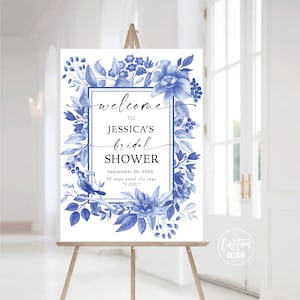 Blue Porcelain Bridal Shower Welcome Sign, Bridal Brunch Welcome Sign ...