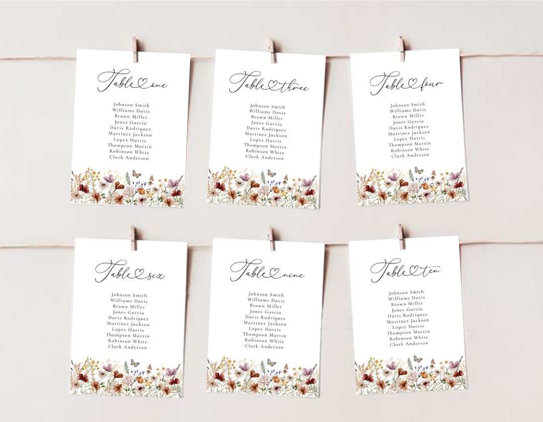 Wildflowers Hanging Seating Chart Wedding Template, Tiny Floral Wedding ...