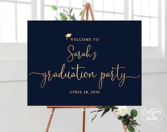 Navy and Gold Graduation Welcome Sign, Custom Graduation Board ...