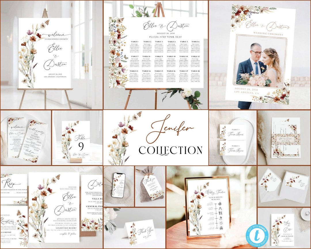 Wildflowers Wedding Mega Bundle Template, Wedding Template Bundle 32 ...