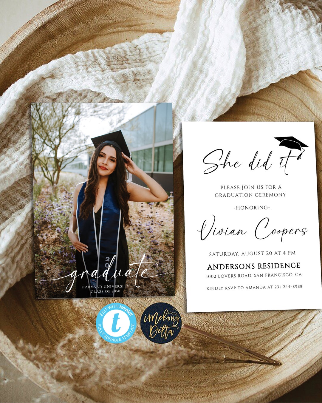 Minimalist Graduation Party With Photo Invitation, Modern Graduation ...