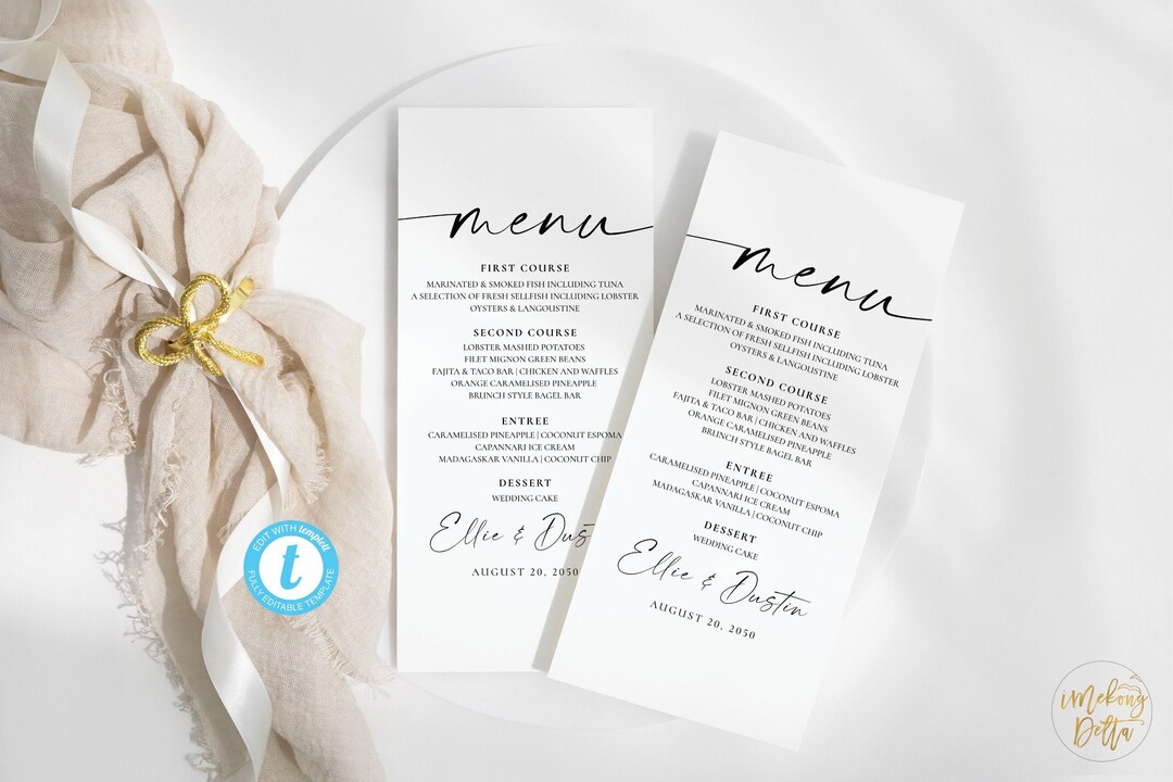 Modern Wedding Menu Card Template, Minimalist Wedding Menu Template ...