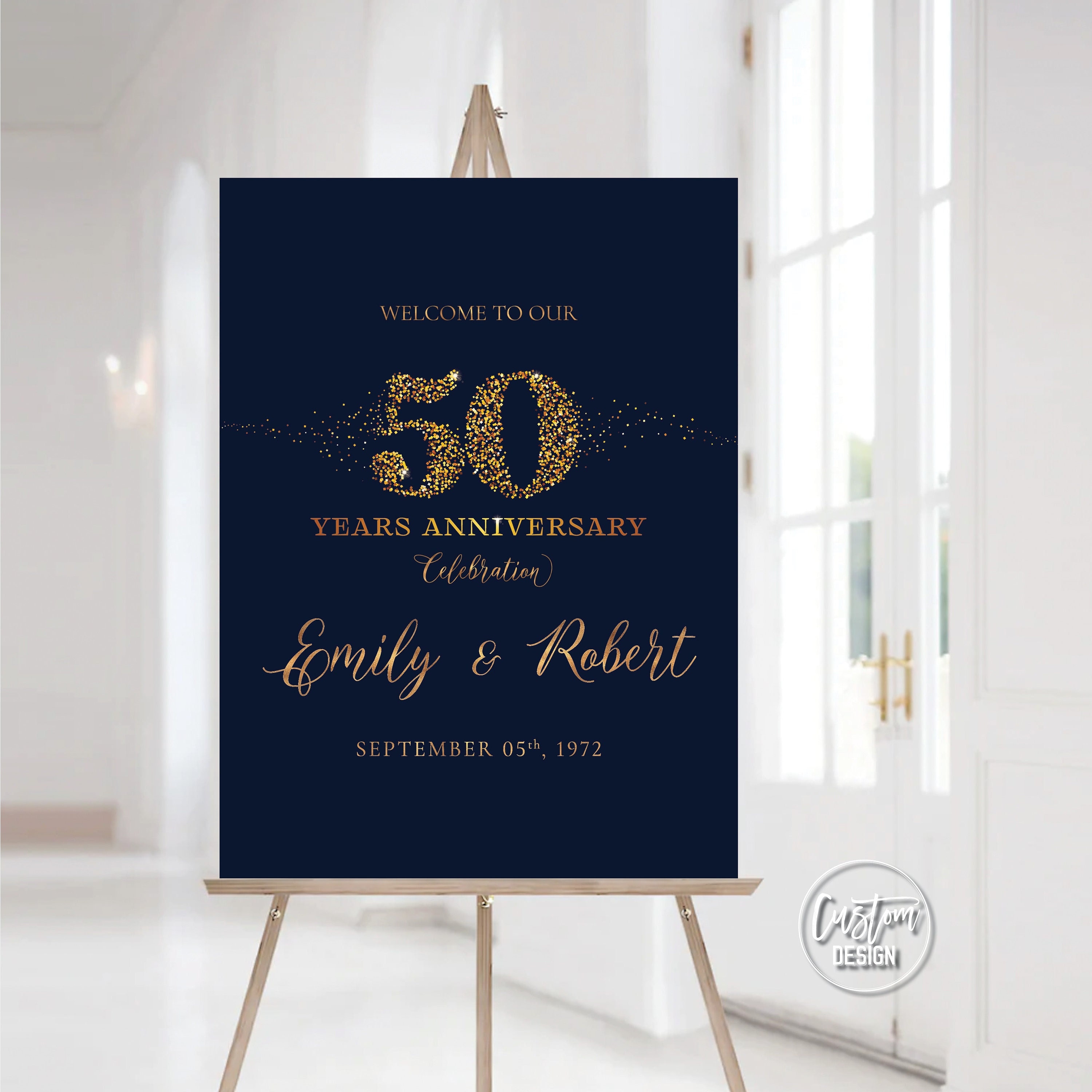 Custom Design Navy Blue 50th Anniversary Sign 50th - Etsy