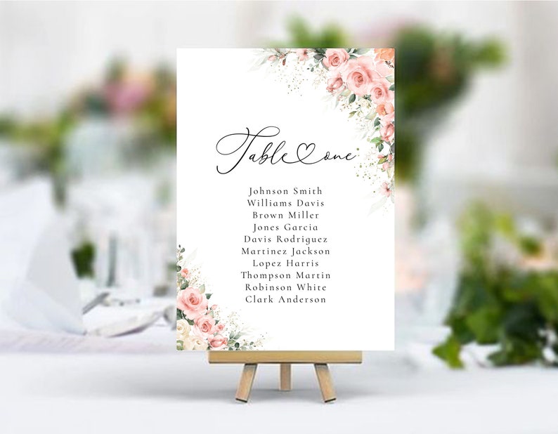 Sunny Floral Hanging Seating Chart Wedding Template, Blush Pink Roses Wedding Seating Chart Sign ...
