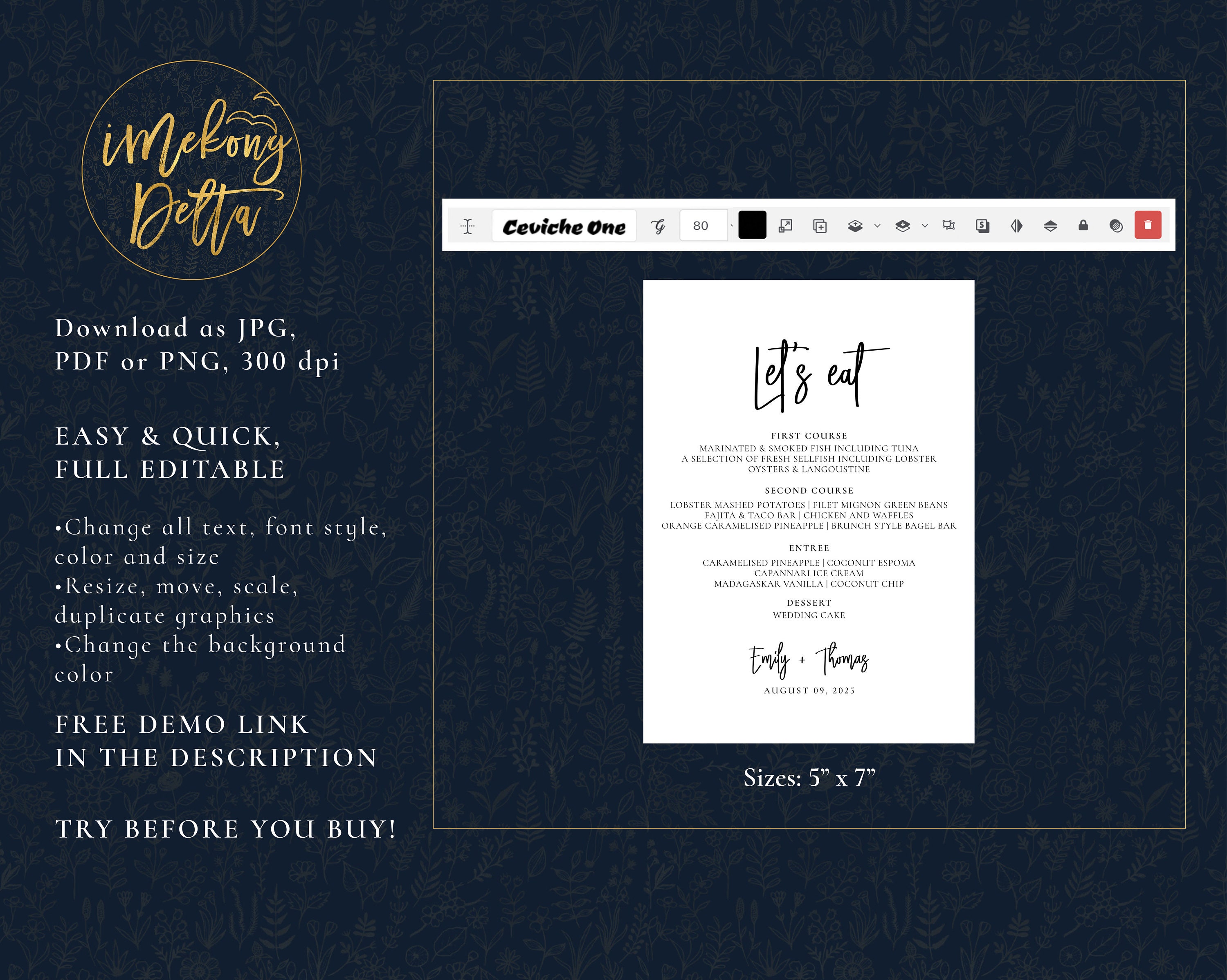 Minimalist Menu Card Template Rustic Wedding Menu Template - Etsy