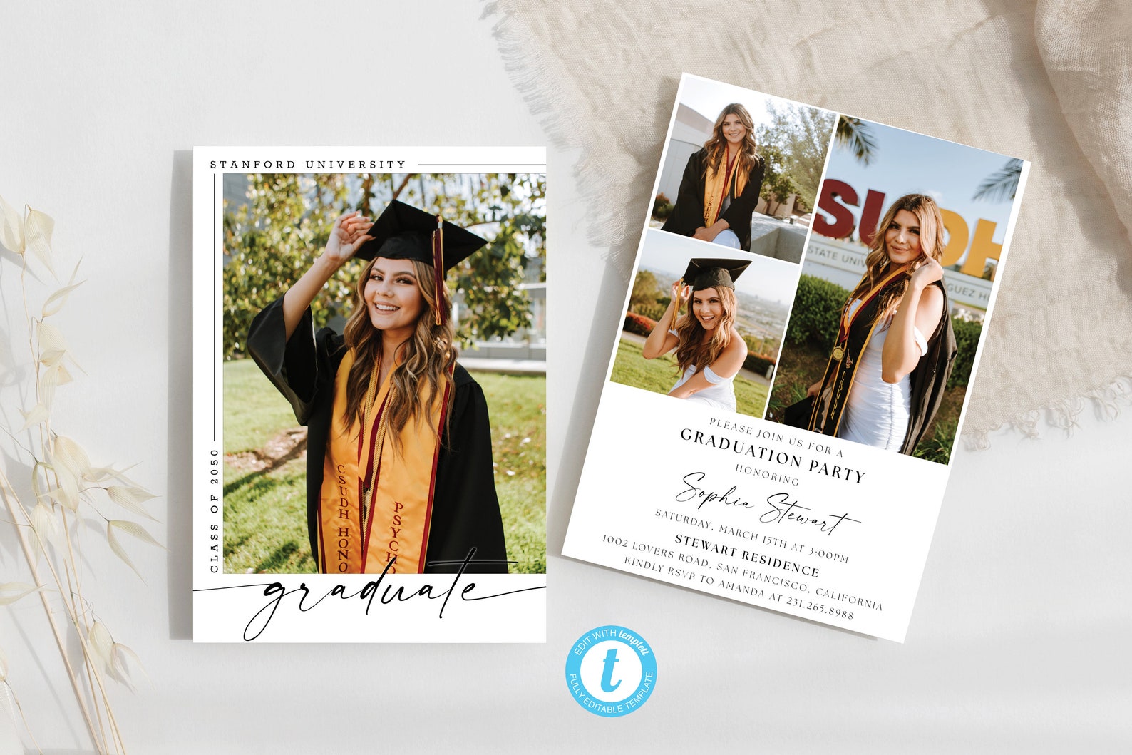 Minimalist Graduation Party With Photo Invitation, Modern Graduation ...