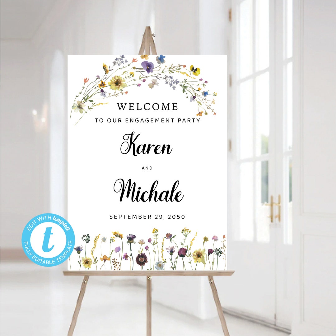 Wildflower Engagement Party Welcome Sign, Boho Tiny Floral, Editable ...