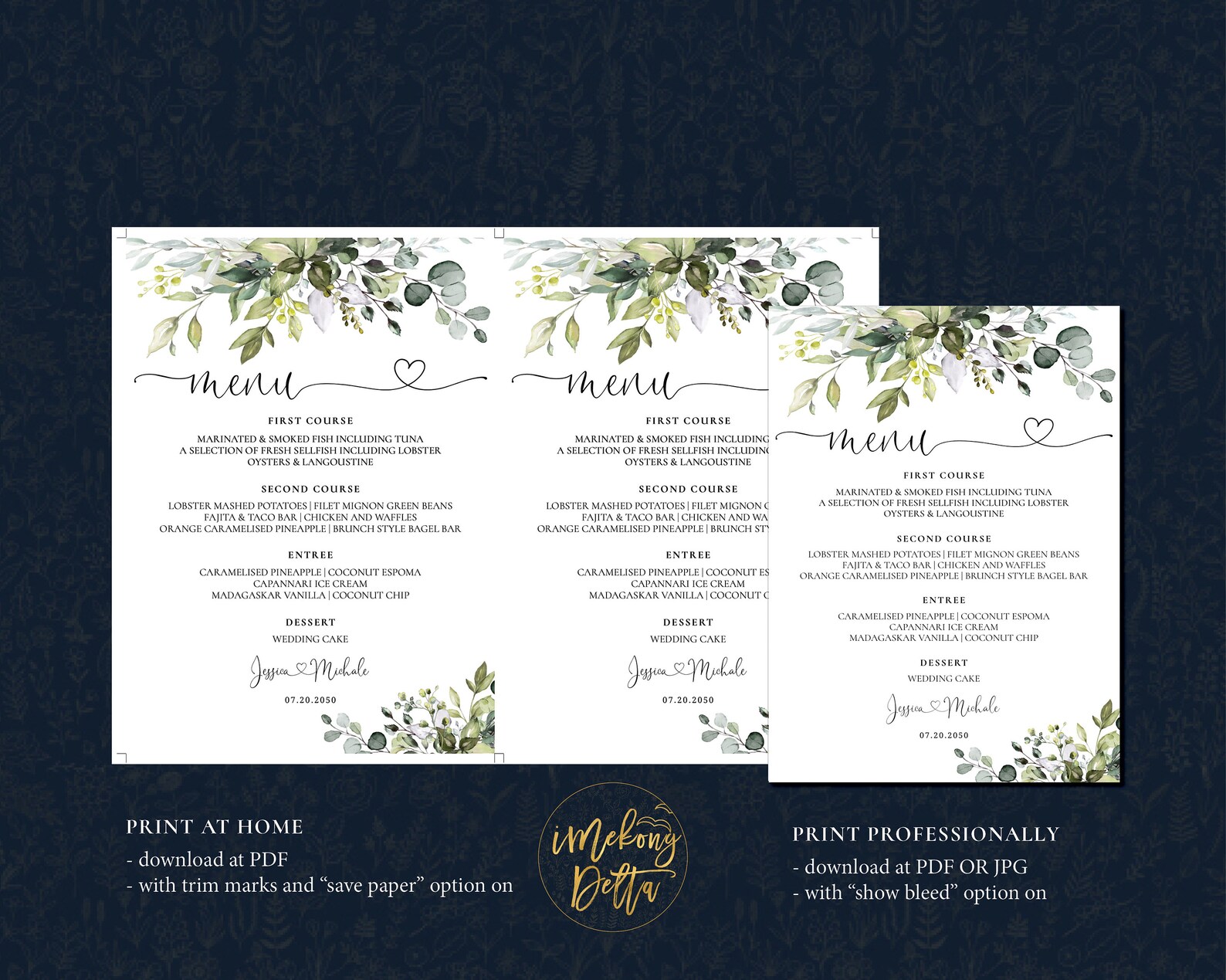 Greenery Menu Card Template Rustic Wedding Menu Template - Etsy