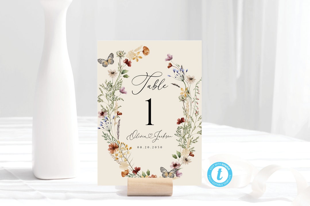 Boho Wildflowers Wedding Table Number Template, Tiny Floral Table ...