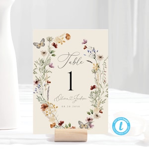 Boho Wildflowers Wedding Table Number Template, Tiny Floral Table ...