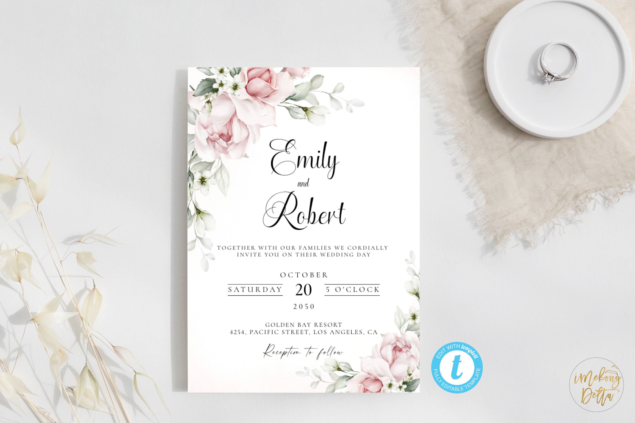 Blush Pink Roses Wedding Invitation Template Blush Pink - Etsy