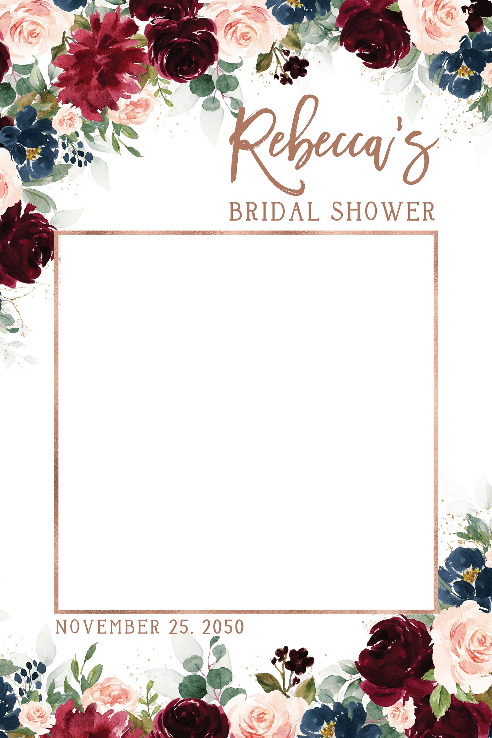 Burgundy and Navy Bridal Shower Photo Booth Frame Template, Printable ...