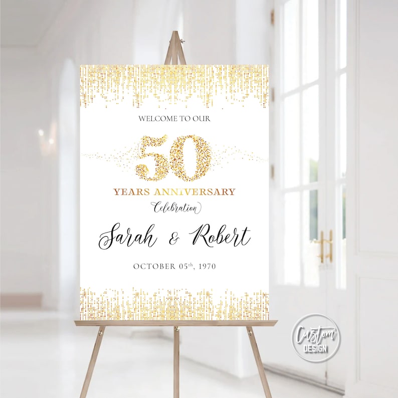 Custom Design, Gold 50th Anniversary Sign, 50th Anniversary Sign ...