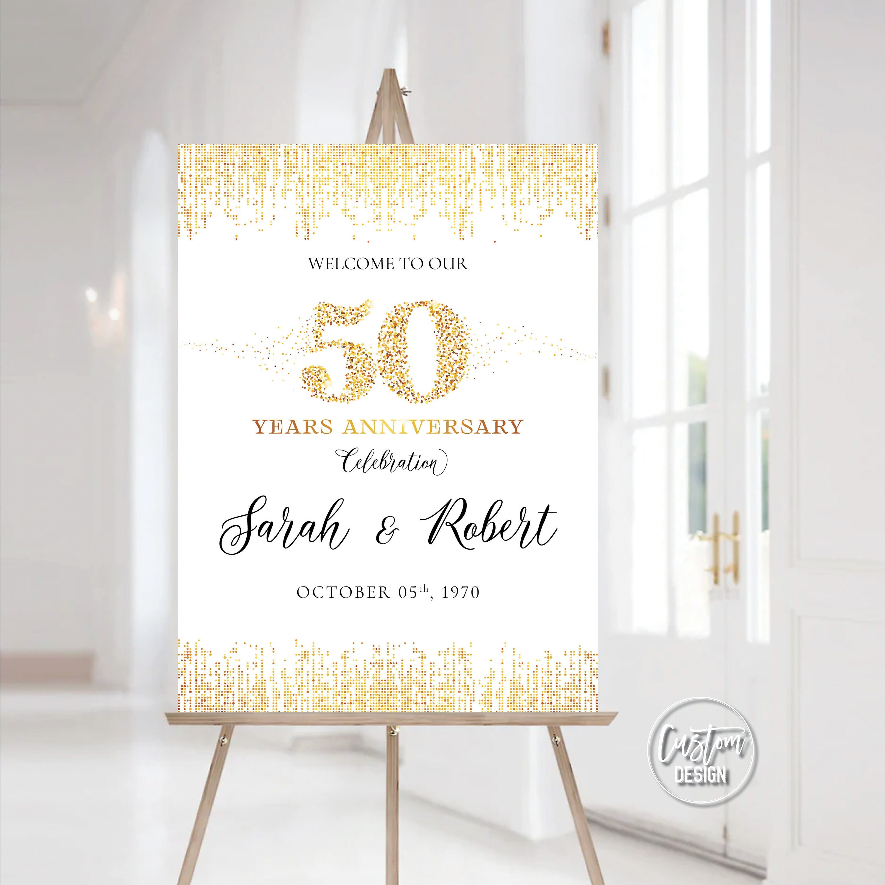 Custom Design, Gold 50th Anniversary Sign, 50th Anniversary Sign ...