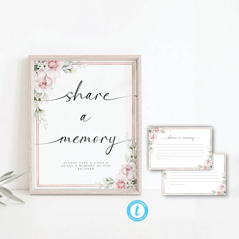 Blush Pink Rose Funeral Share a Memory Sign & Cards Share A - Etsy
