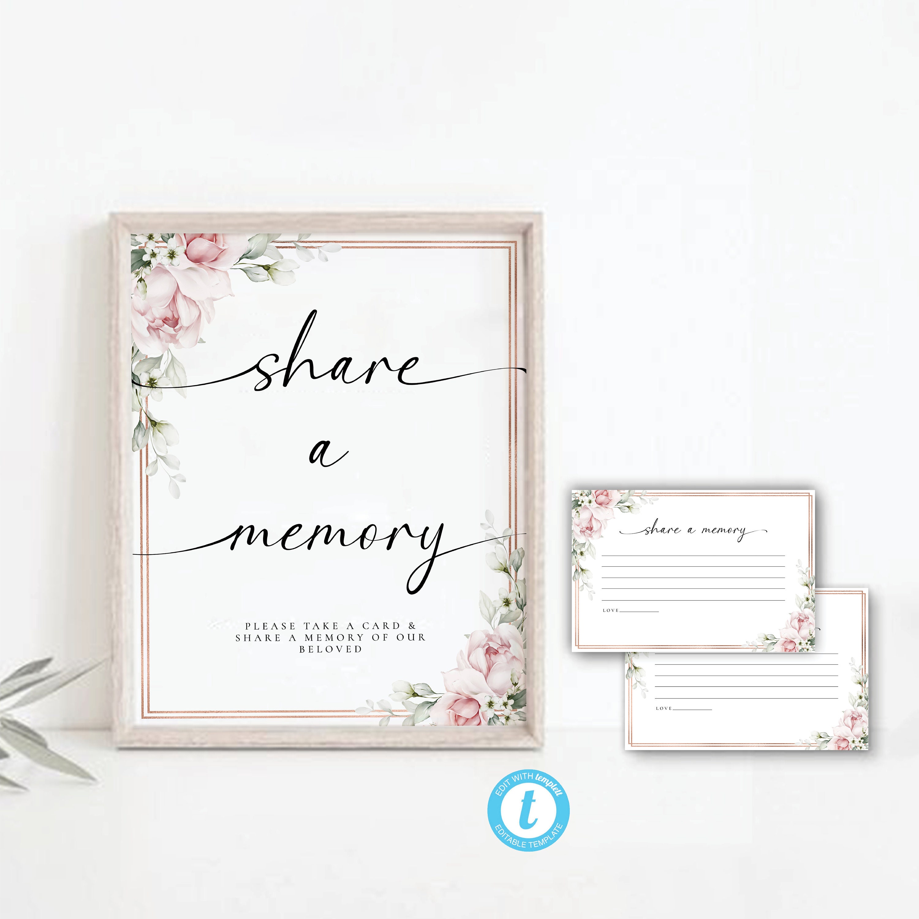 Blush Pink Rose Funeral Share a Memory Sign & Cards Share A - Etsy