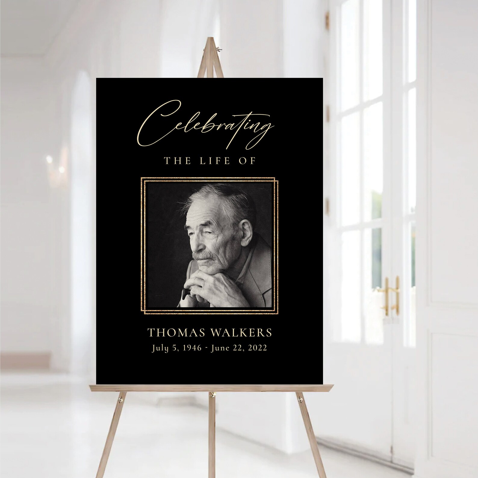 Black Gold Funeral Welcome Sign, Celebration of Life Decoration, Large ...