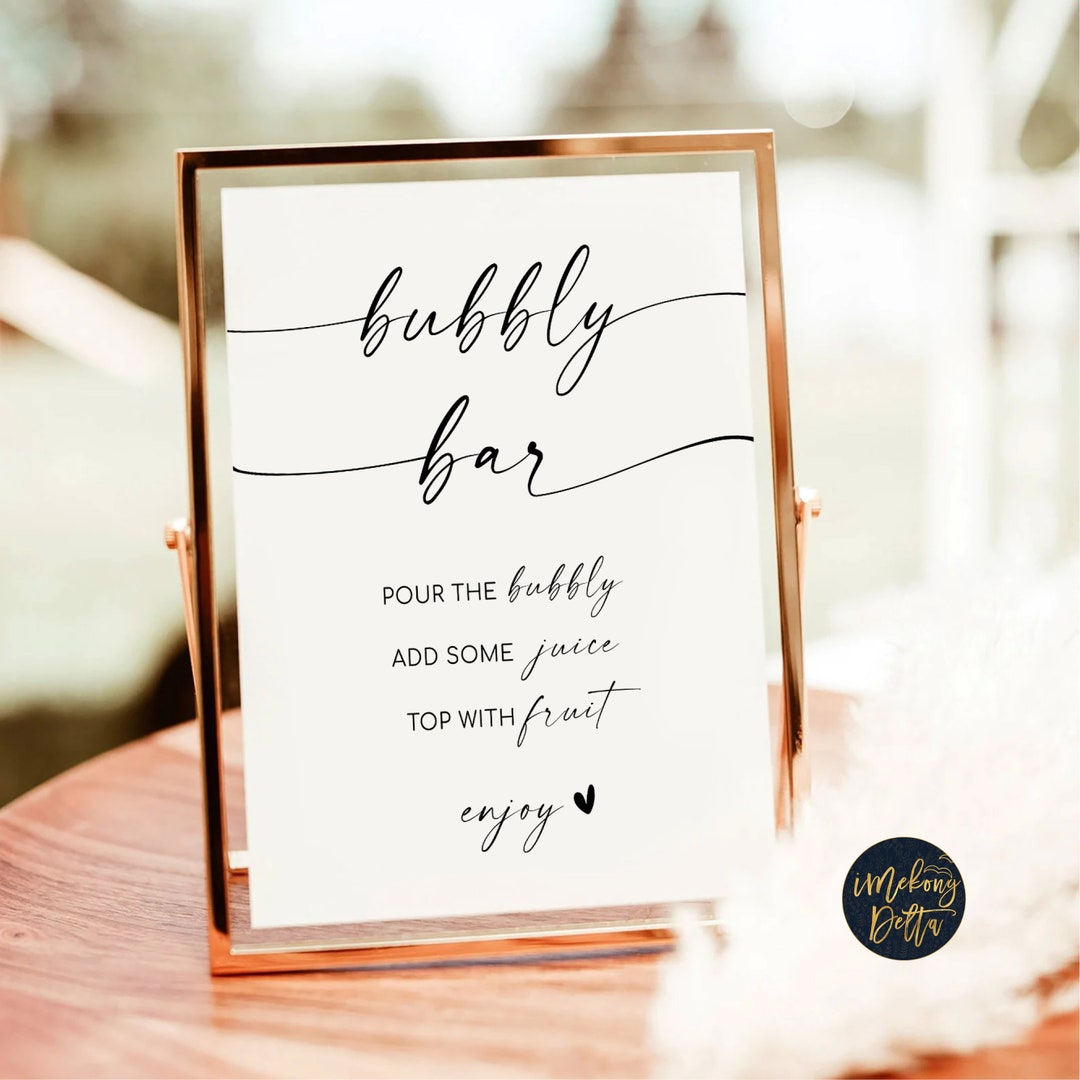 Minimalist Bubbly Bar Sign Modern Bubbly Bar Sign Bridal - Etsy