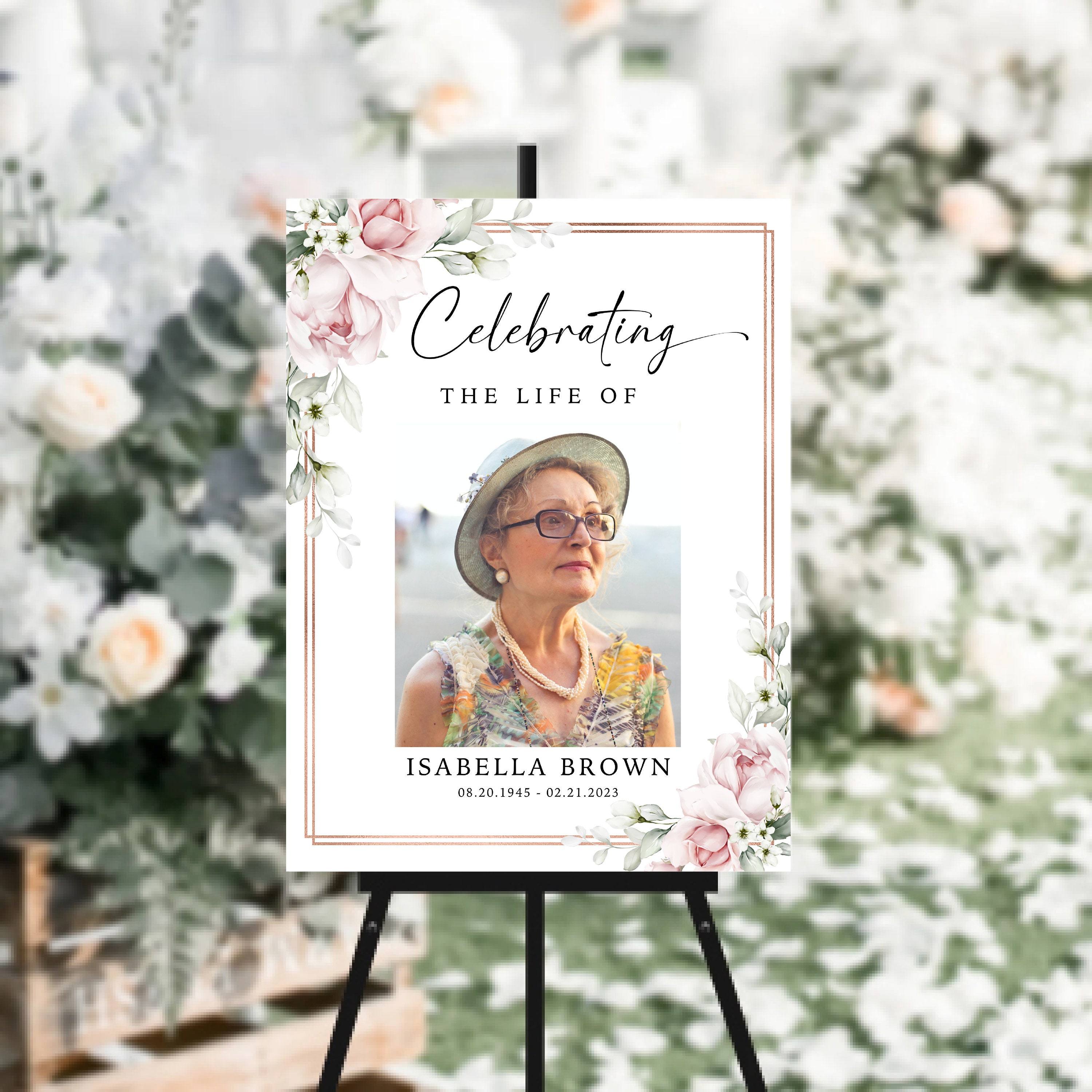 Blush Pink Rose Funeral Welcome Sign, Celebration of Life Decoration ...