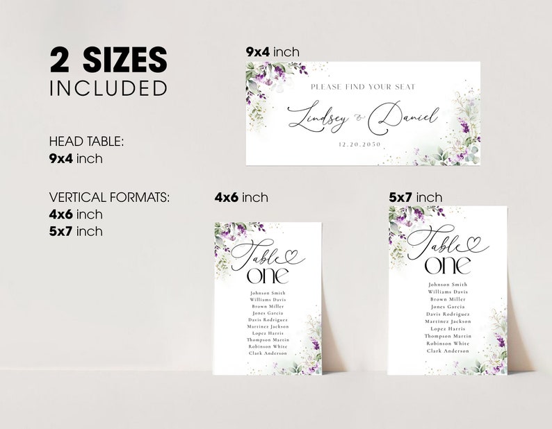 Greenery Purple Hanging Seating Chart Wedding Template, Green Lavender ...