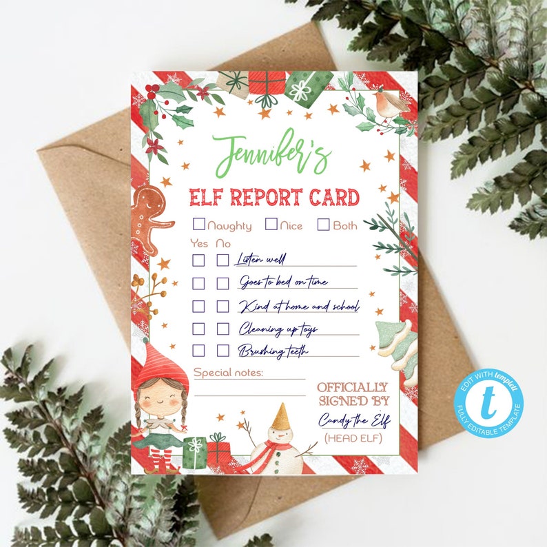 Christmas Elf Report Card Template, Girl Elf Report Card Editable, Elf ...