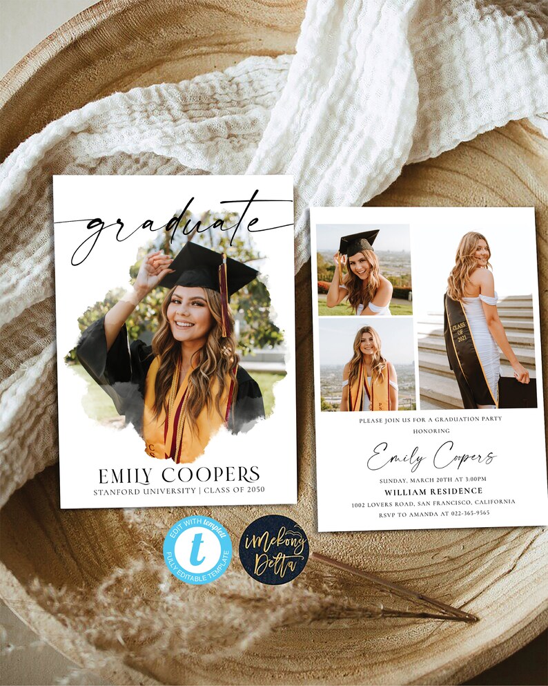 Minimalist Graduation Party With Photo Invitation, Modern Graduation ...