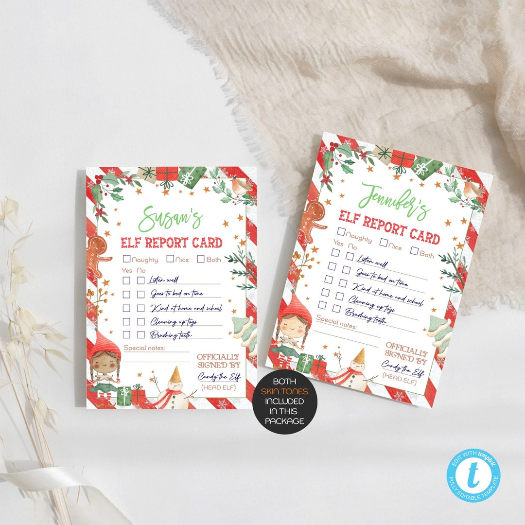 Christmas Elf Report Card Template, Girl Elf Report Card Editable, Elf ...