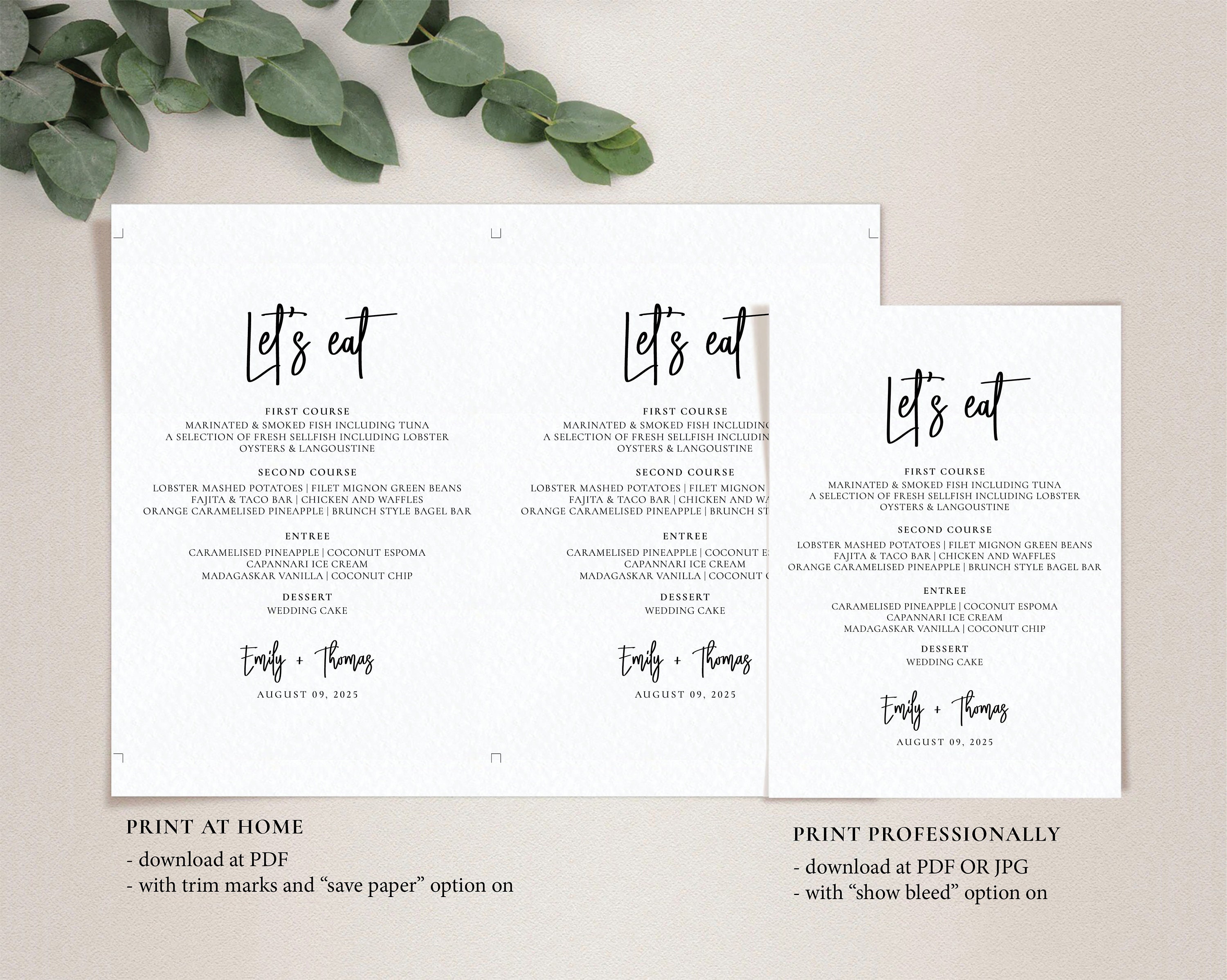 Minimalist Menu Card Template Rustic Wedding Menu Template - Etsy
