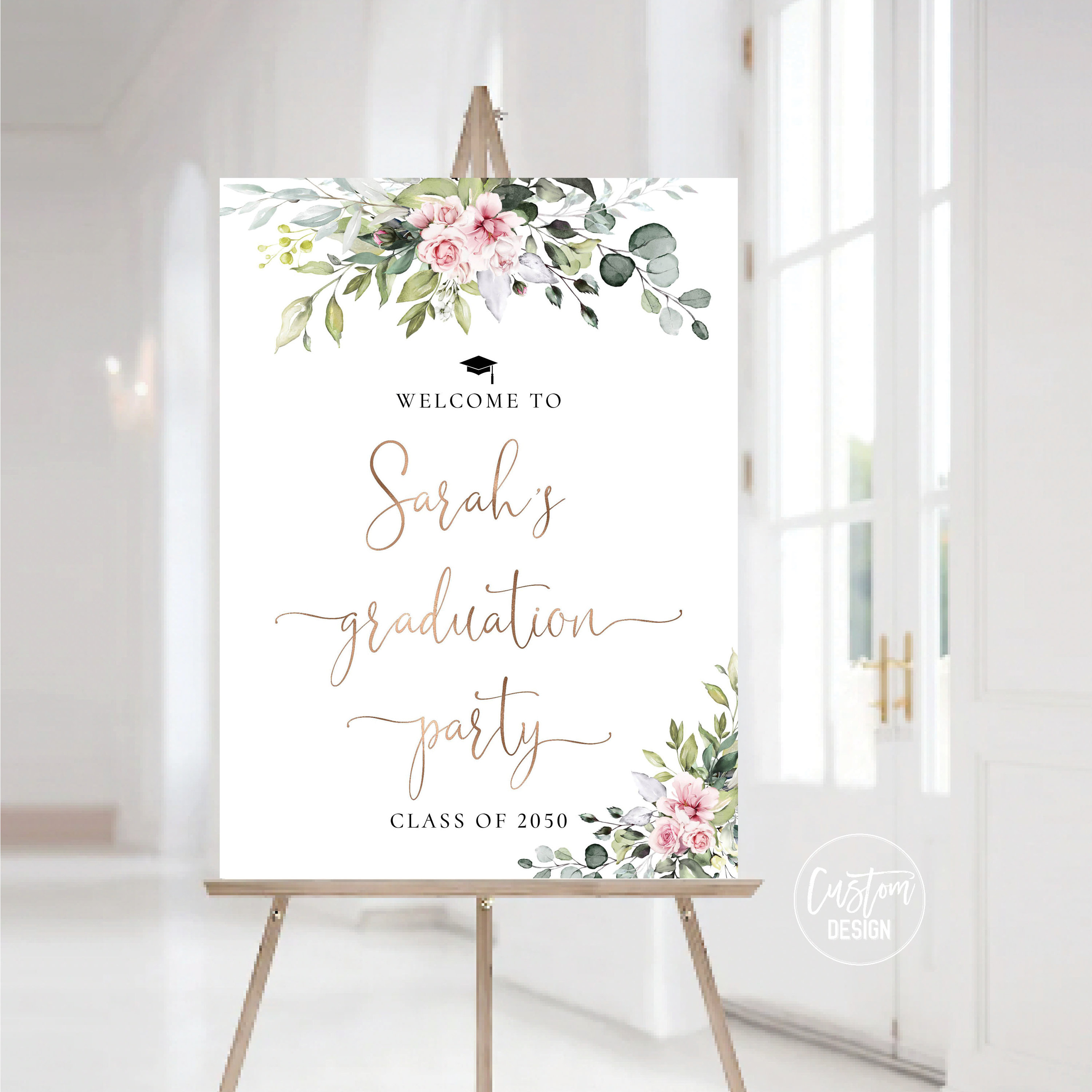 Greenery Blush Pink Roses Graduation Party Welcome Sign - Etsy