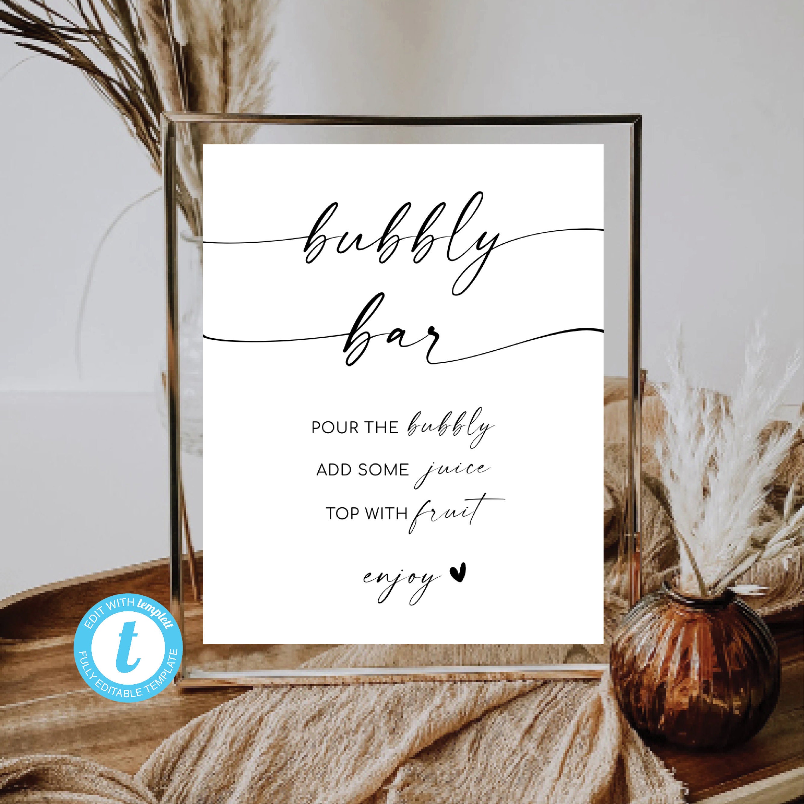 Minimalist Bubbly Bar Sign, Modern Bubbly Bar Sign, Bridal Shower ...