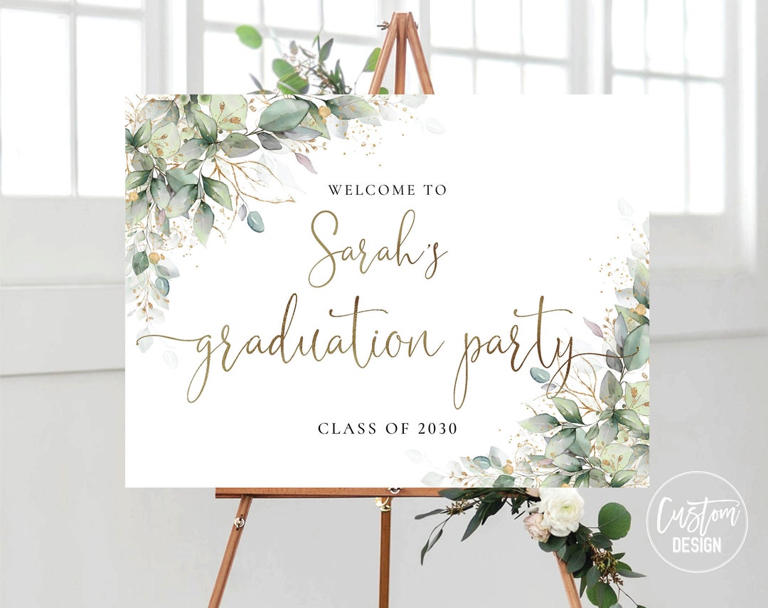 Greenery Graduation Party Welcome Sign, Grad Party Sign, Graduation ...