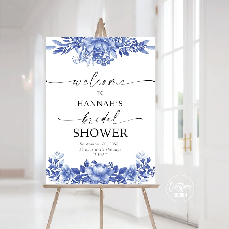 Blue Porcelain Bridal Shower Welcome Sign, Bridal Brunch Welcome Sign ...