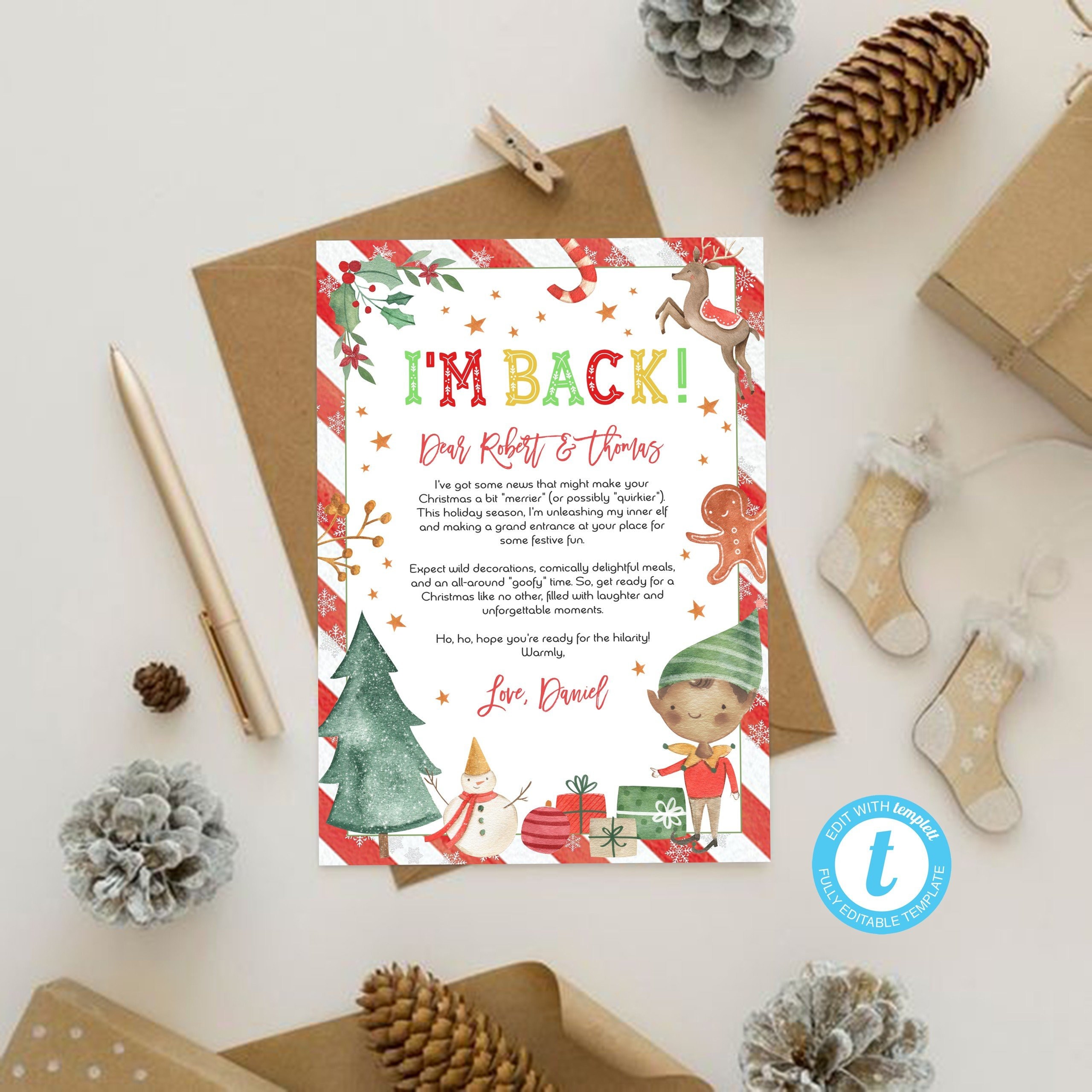Boy Elf Arrival Letter Template Christmas Elf I'm Back - Etsy