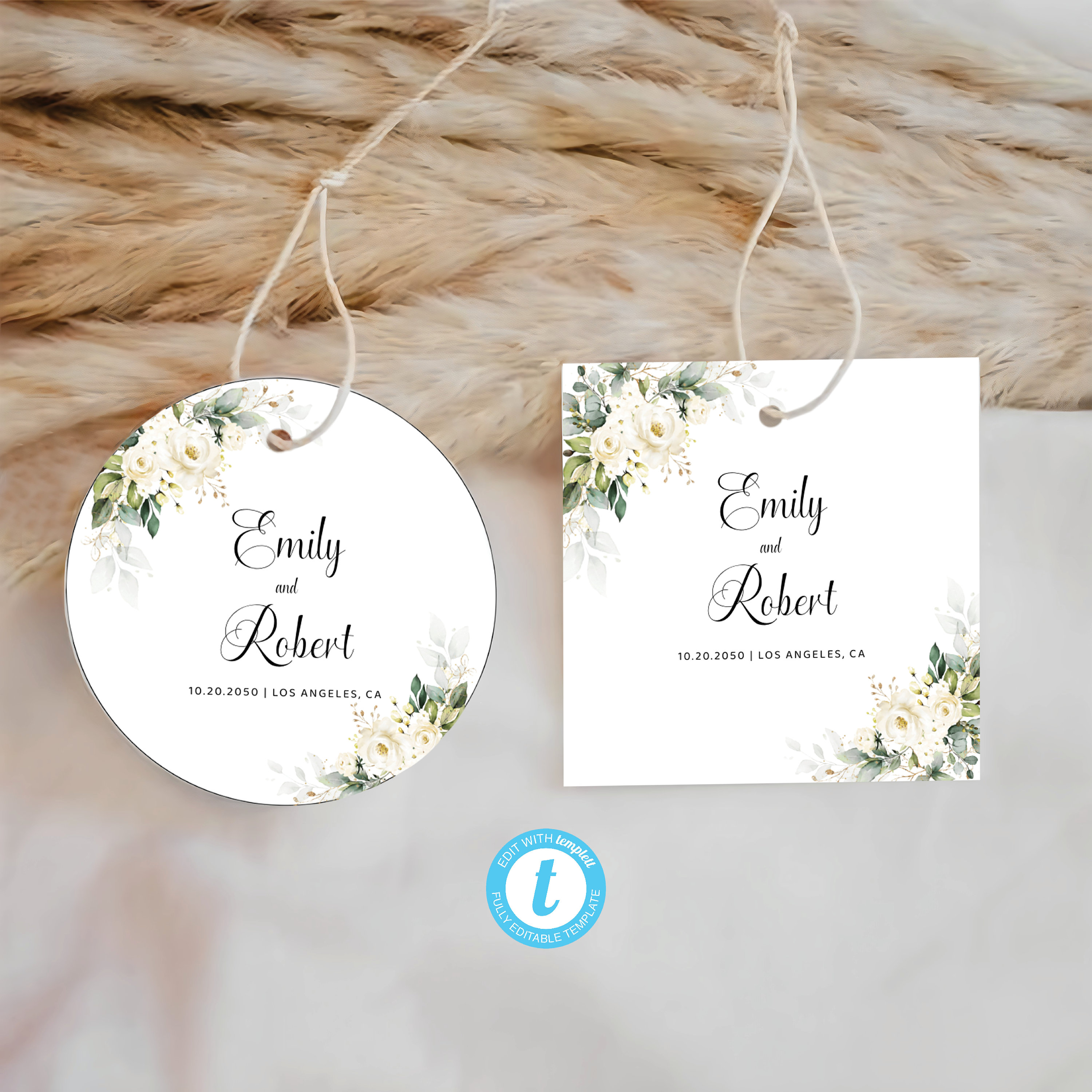 White Roses Wedding Tag Template, Wedding Tag, White Roses Tag, White ...