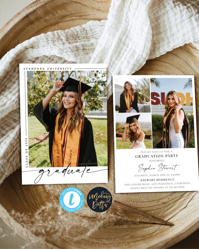 Minimalist Graduation Party With Photo Invitation, Modern Graduation ...