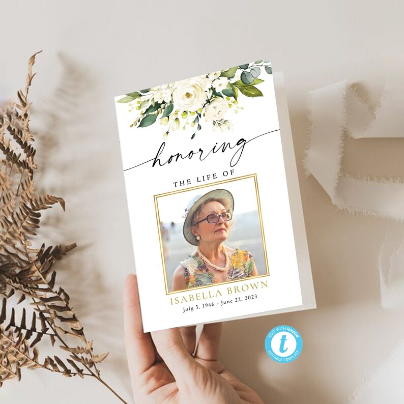 White Roses Funeral Life Program Celebration of Life Program - Etsy