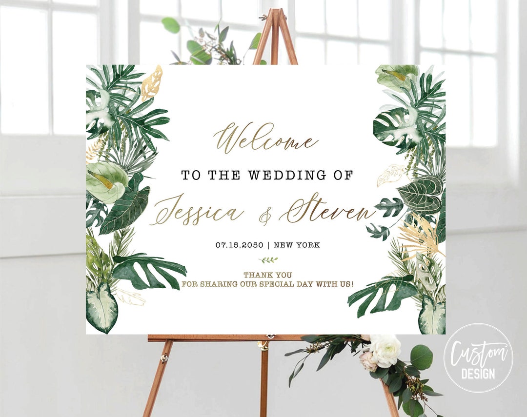 Tropical Wedding Welcome Sign, Welcome to Our Wedding Sign, Reception ...
