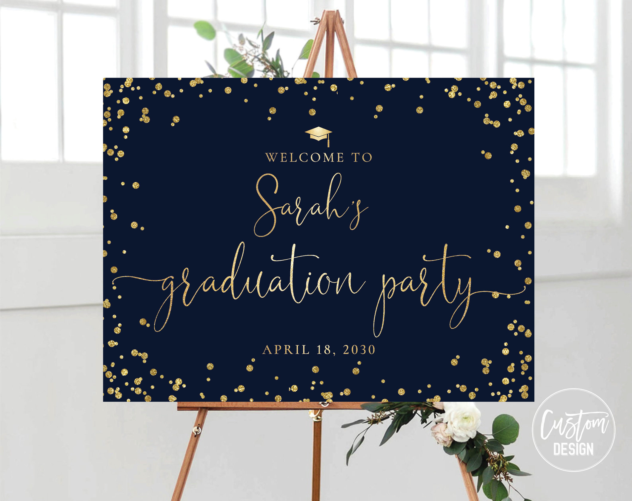 Navy Blue and Gold Graduation Party Welcome Sign, Minimalist Grad Decor ...