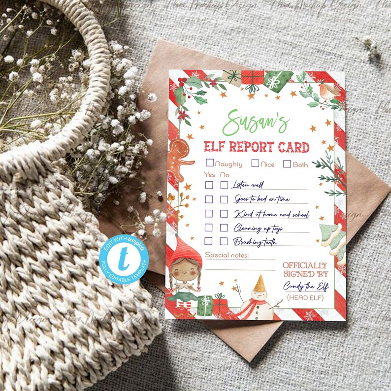 Christmas Elf Report Card Template, Girl Elf Report Card Editable, Elf ...
