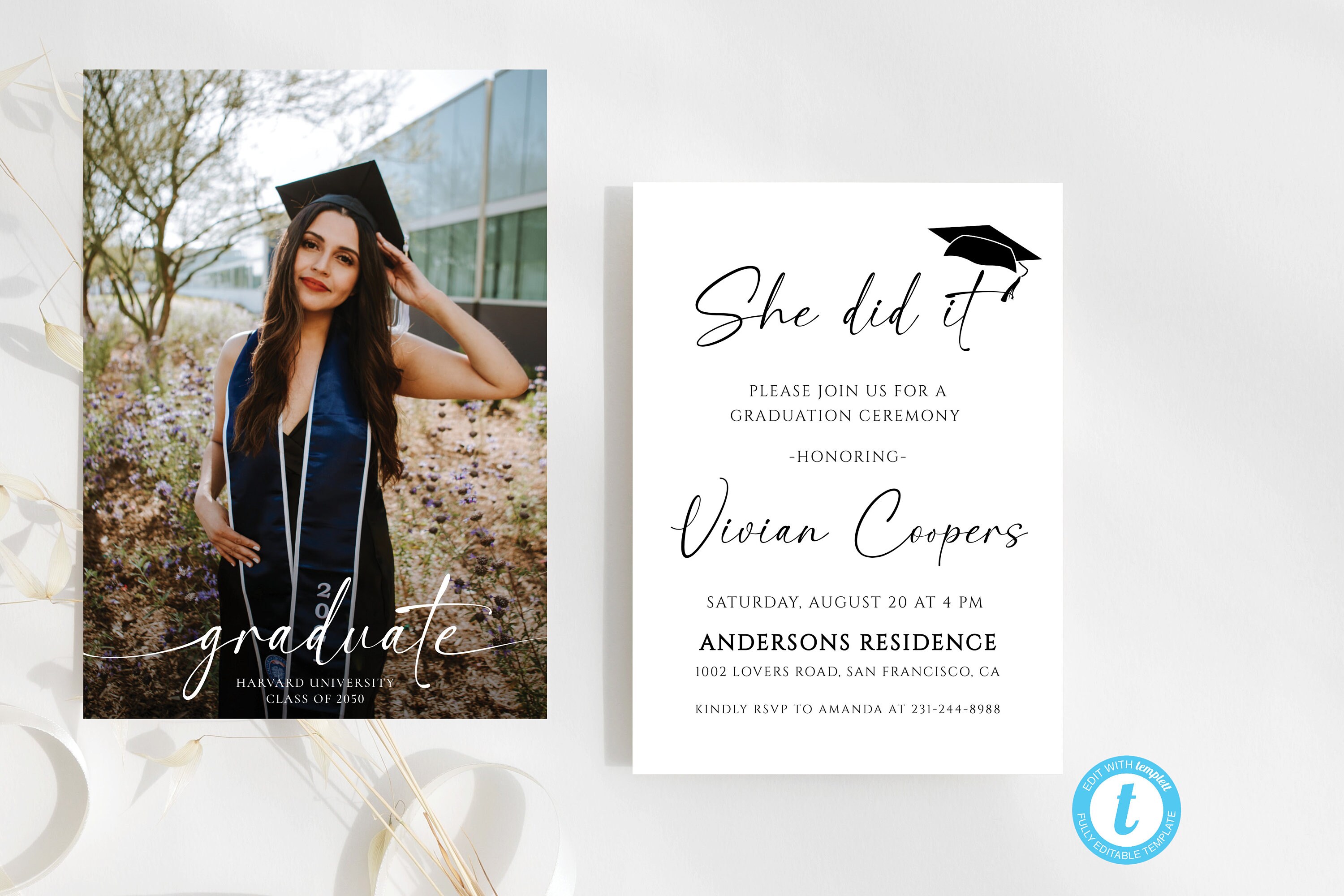 Minimalist Graduation Party With Photo Invitation, Modern Graduation ...