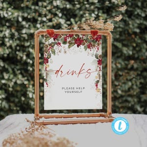 Christmas Drinks Sign Template for Wedding, Event, Cocktail, Alcohol ...