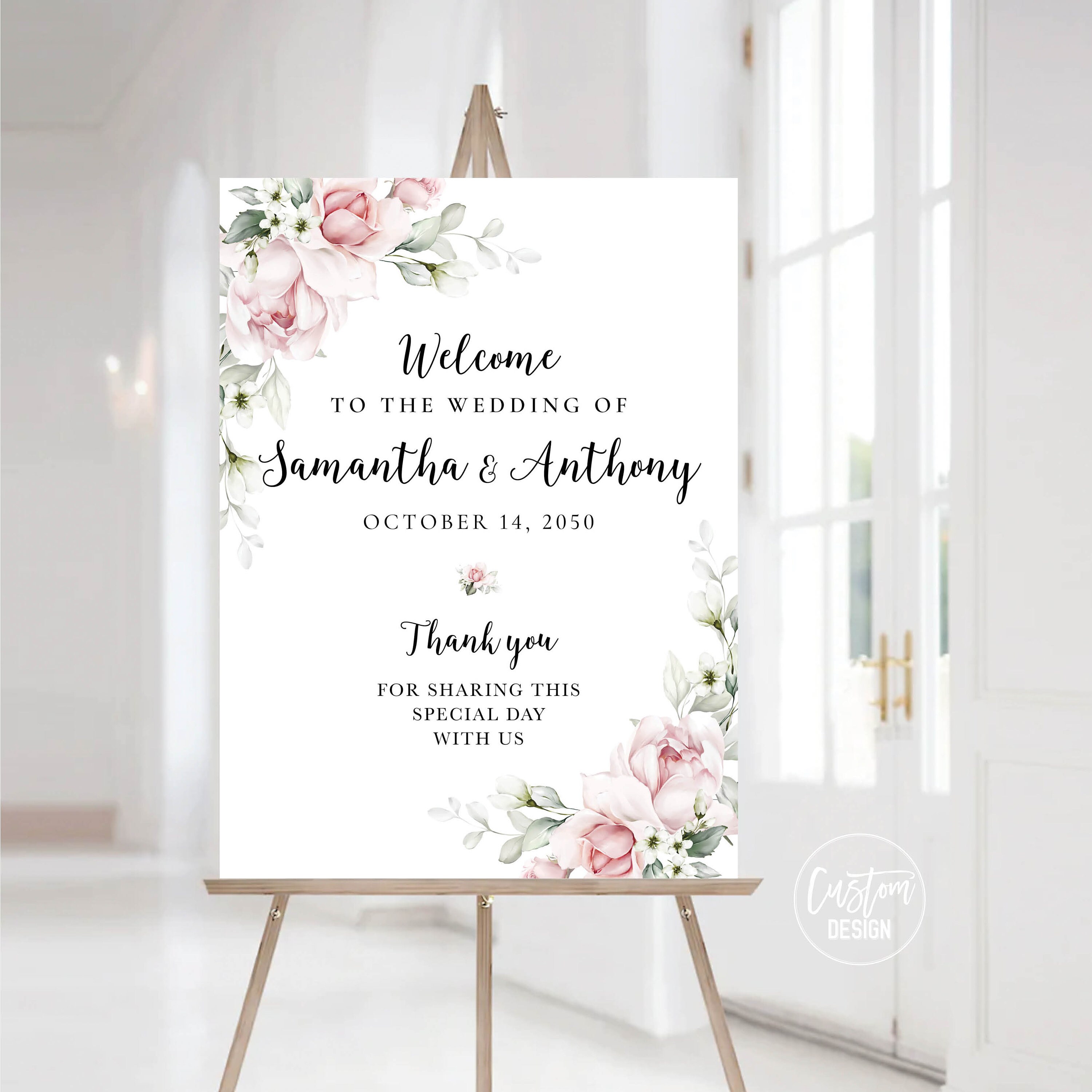Blush Pink Floral Wedding Welcome Sign, Sage Green (digital Printable ...