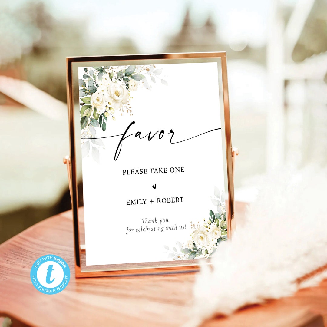 White Roses Favor Sign, Minimalist Wedding Sign, Please Take One Sign ...