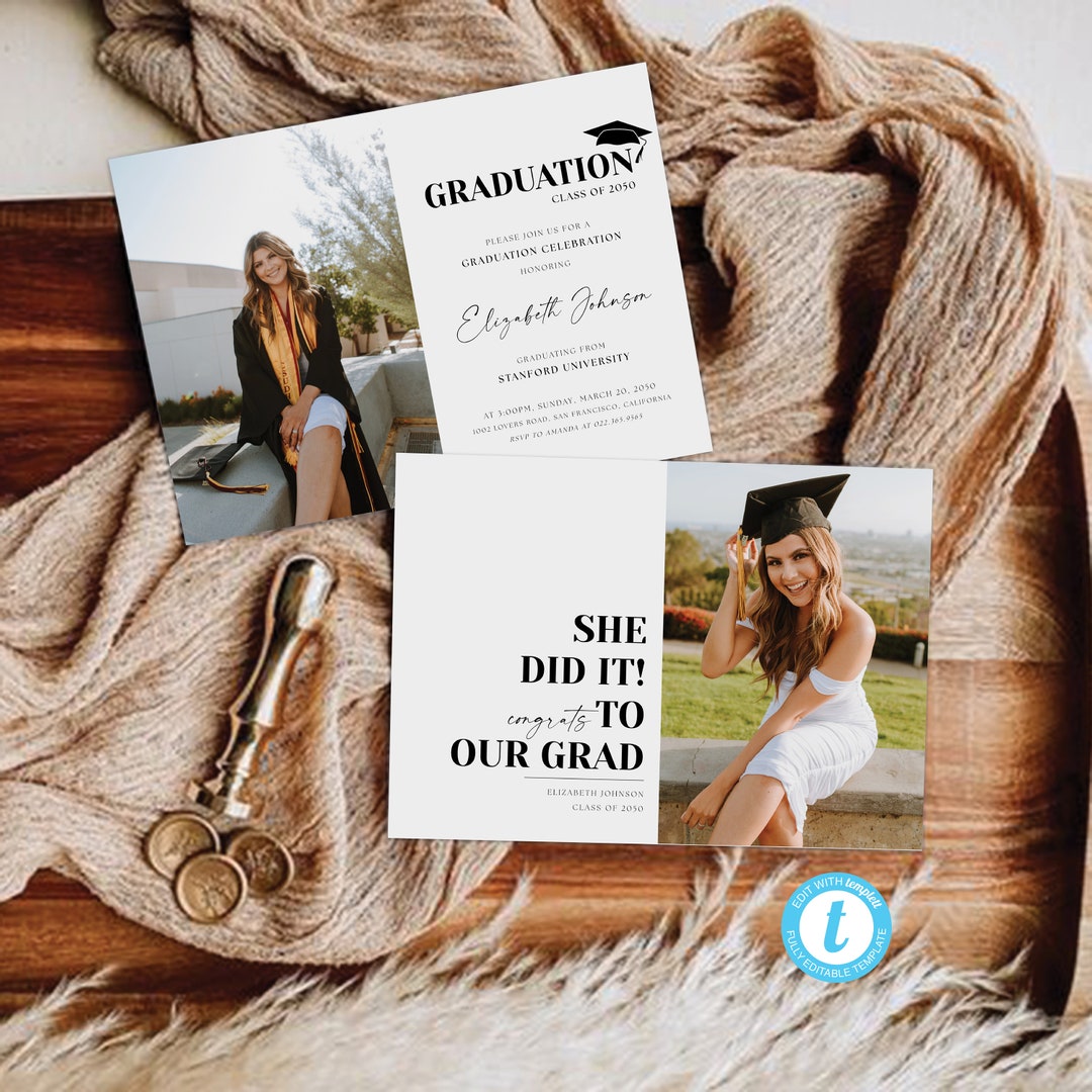Minimalist Graduation Party With Photo Invitation, Modern Graduation ...