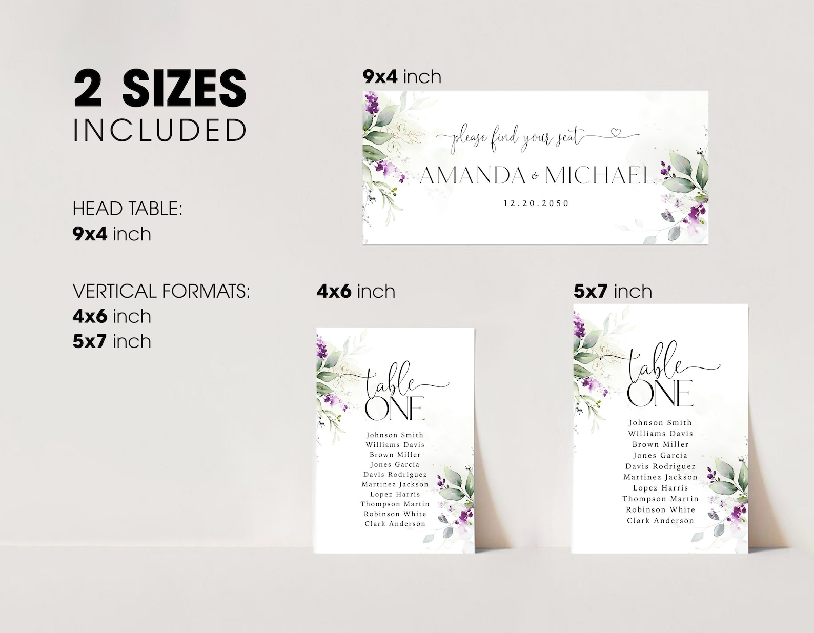 Greenery Purple Hanging Seating Chart Wedding Template, Green Lavender ...