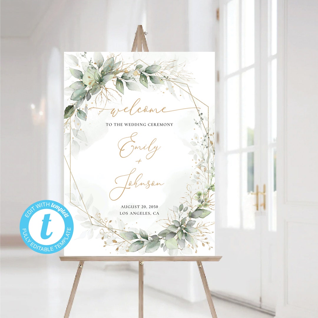 Eucalyptus Wedding Welcome Sign Template, Wedding Welcome Sign, 100% ...
